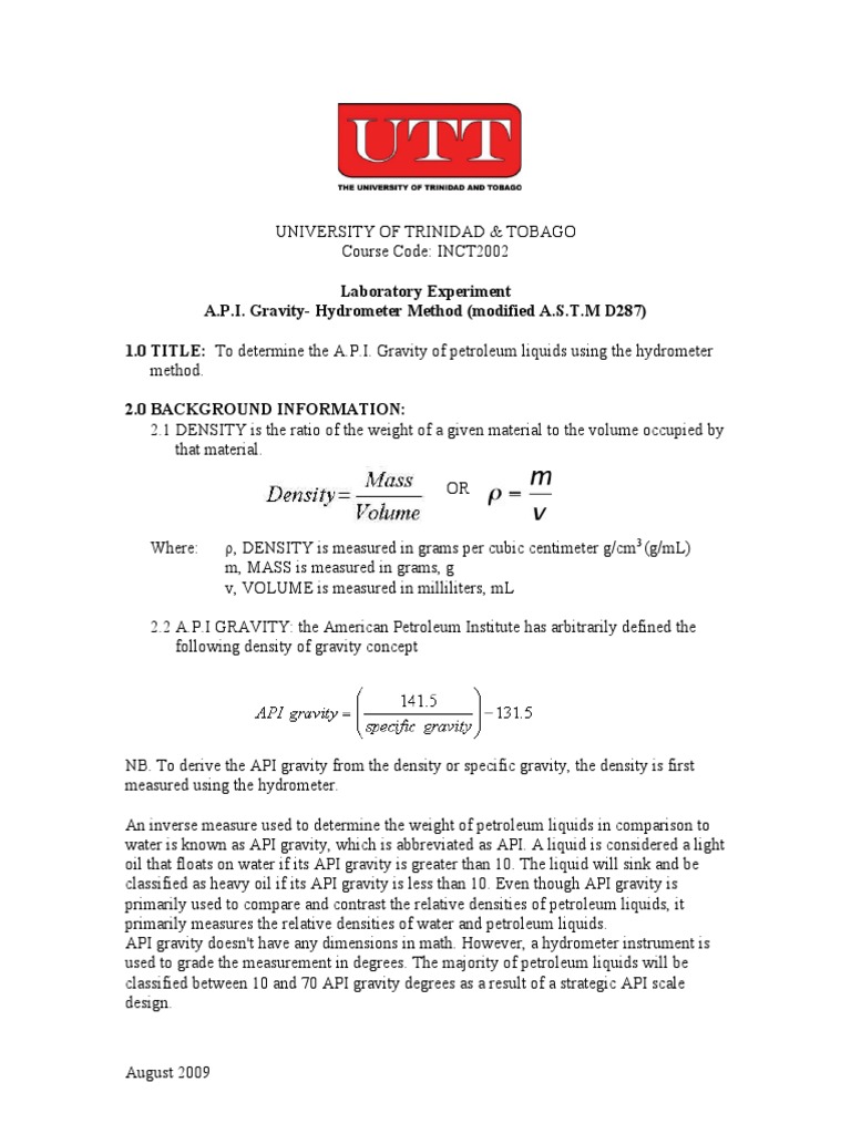 API Gravity Lab 1 | PDF | Density | Metrology