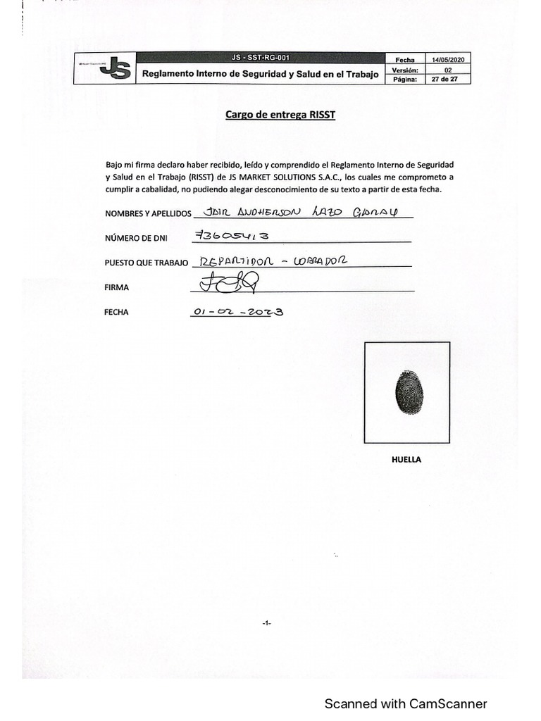 Cargo de Entrega Risst | PDF