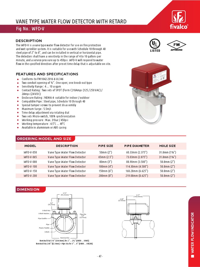Detector de Flujo, Mod. WFD-V, 450psi, Nema 4, Caja de Aluminio, Ul-Fm, Fivalco | PDF | Pipe ...