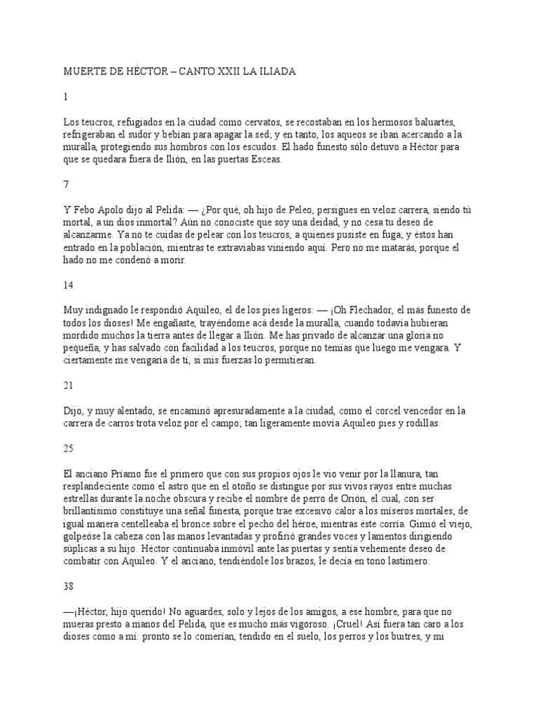 Muerte - de - Héctor - La - Iliada CANTO 22 | PDF | Héctor | Ilíada