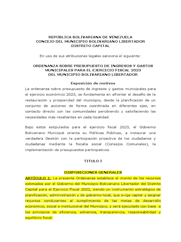 Anteproyecto de Ordenanza de Presupuesto 2023 | PDF | Presupuesto | Gobierno local