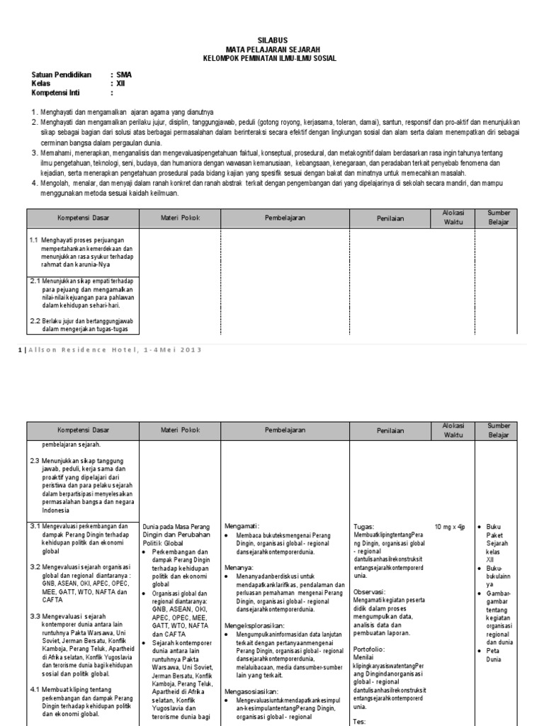 Silabus Sejarah Peminatan Kelas Xii | PDF
