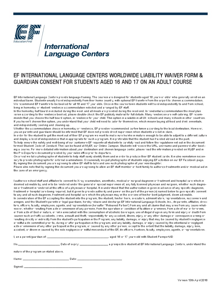 Liability Waiver for EF Students 16-17 | PDF
