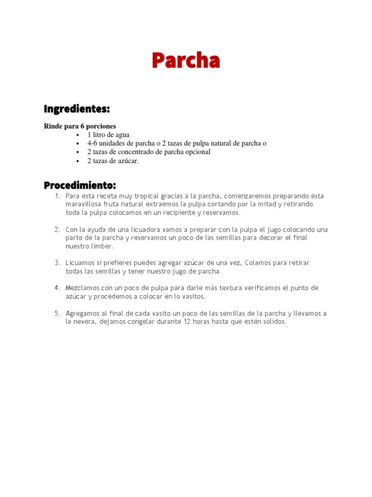 Receta Limber de Parcha | PDF | Cocina, comidas y vino