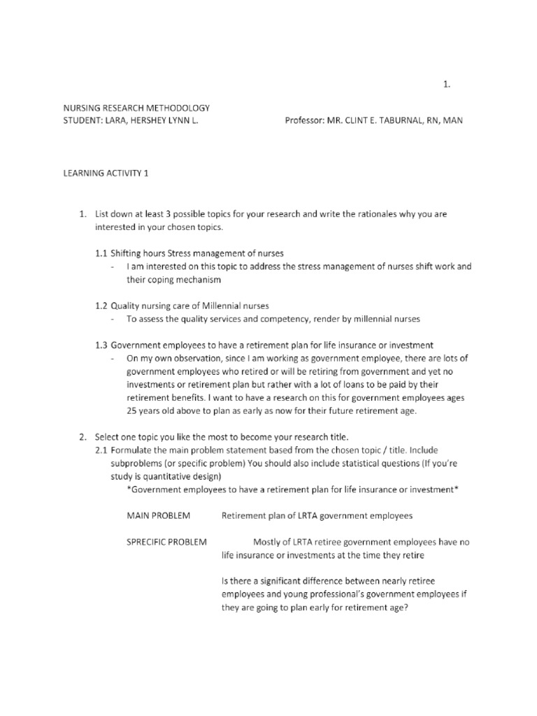 Nursing Research Methodology 1 | PDF