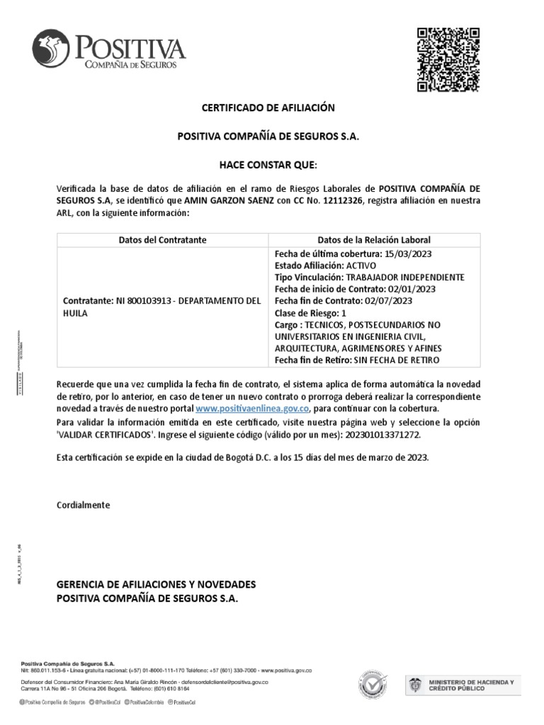 Certificado ARL | PDF