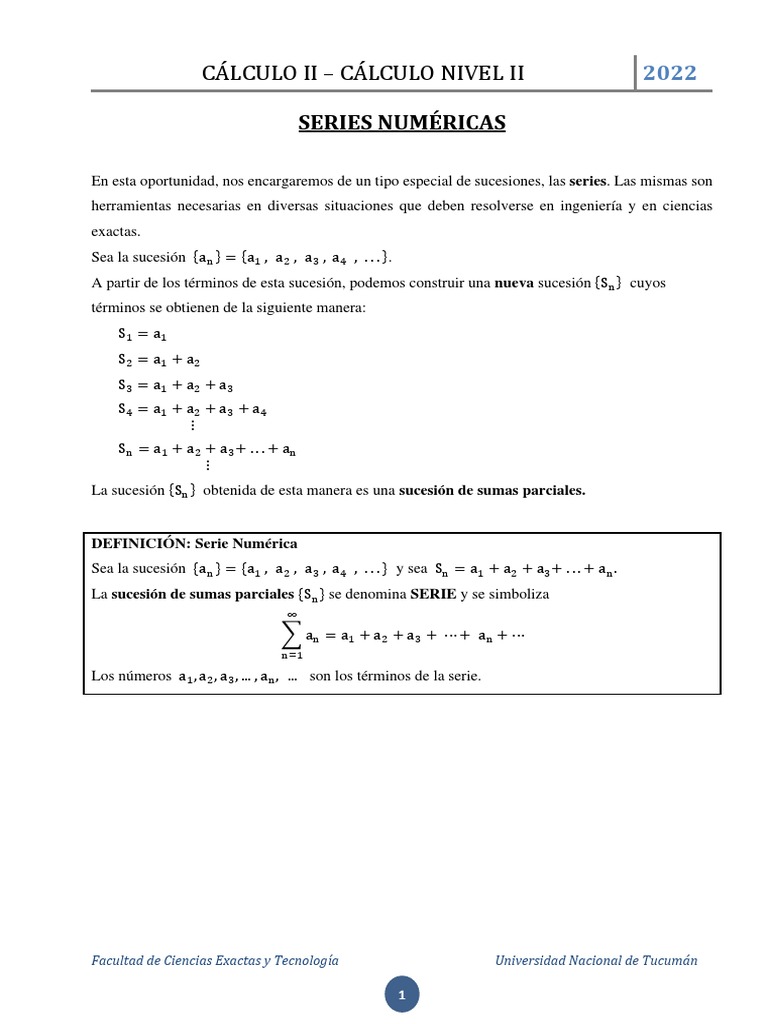 Cálculo II - Series Numëricas - 2022 | PDF | Series (Matemáticas ...