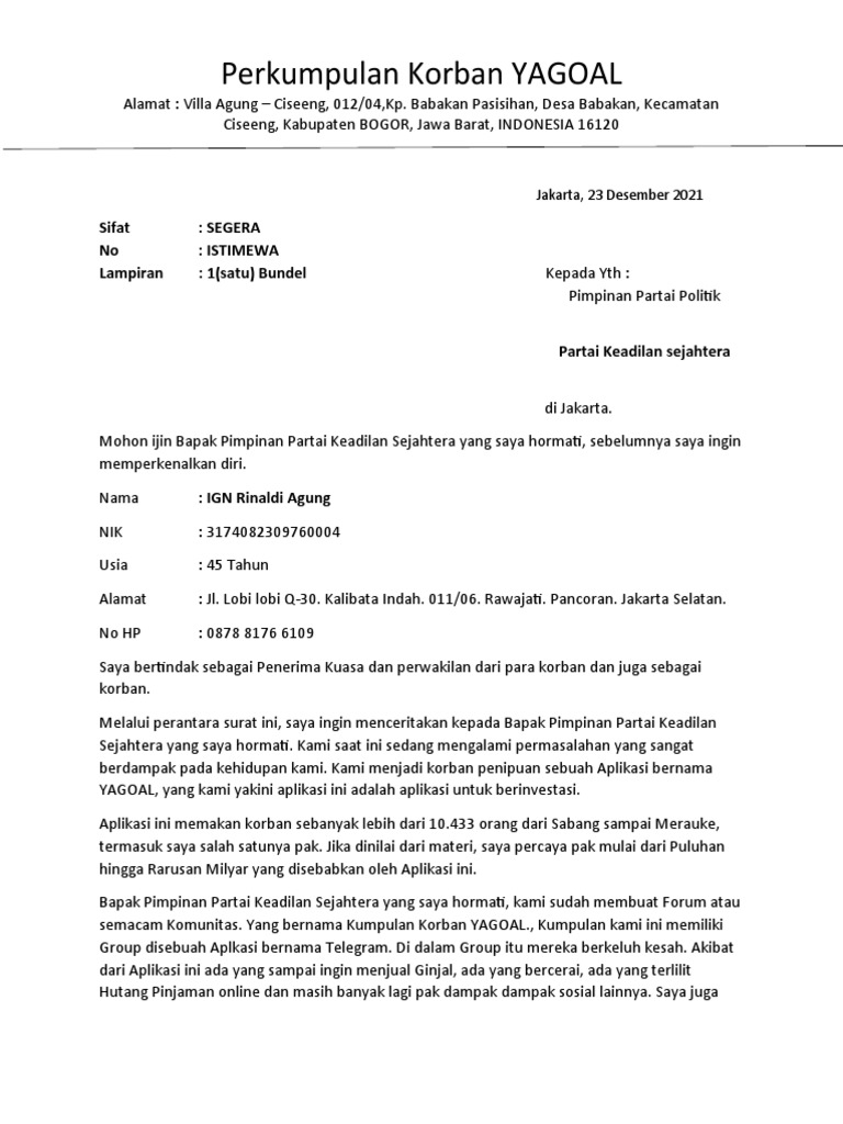 Surat Untuk Partai PKS | PDF