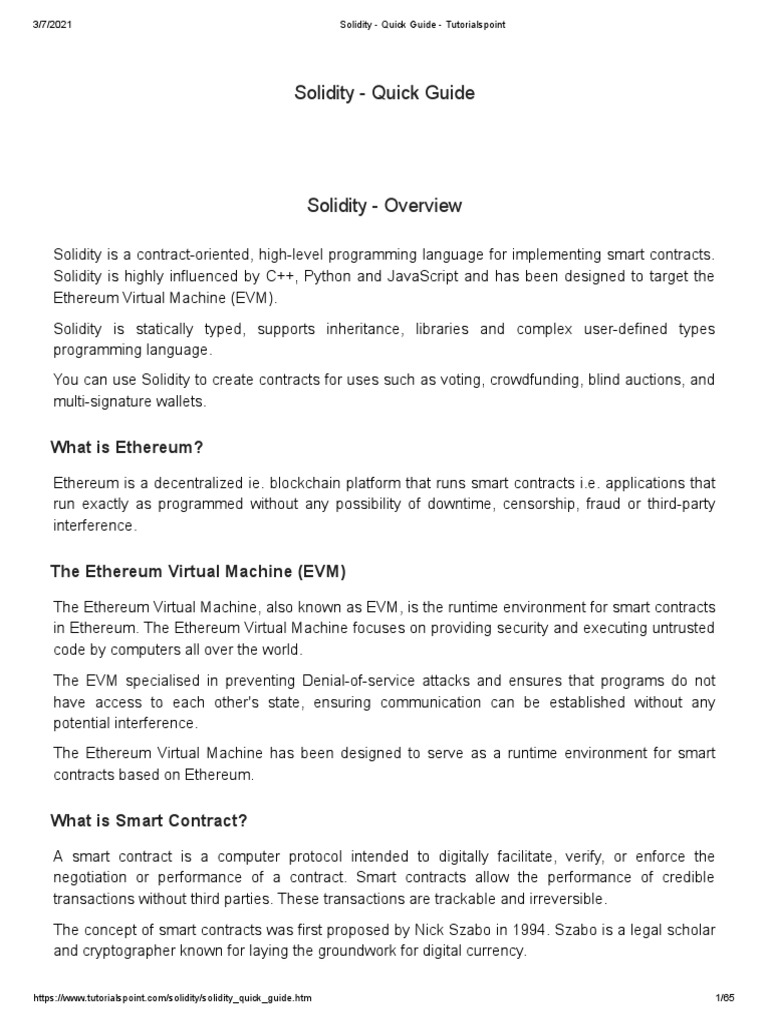 Solidity+ +Quick+Guide+ +tutorialspoint | PDF