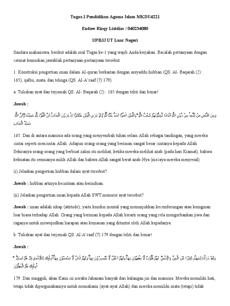 Tugas 1 PENDIDIKAN AGAMA ISLAM | PDF
