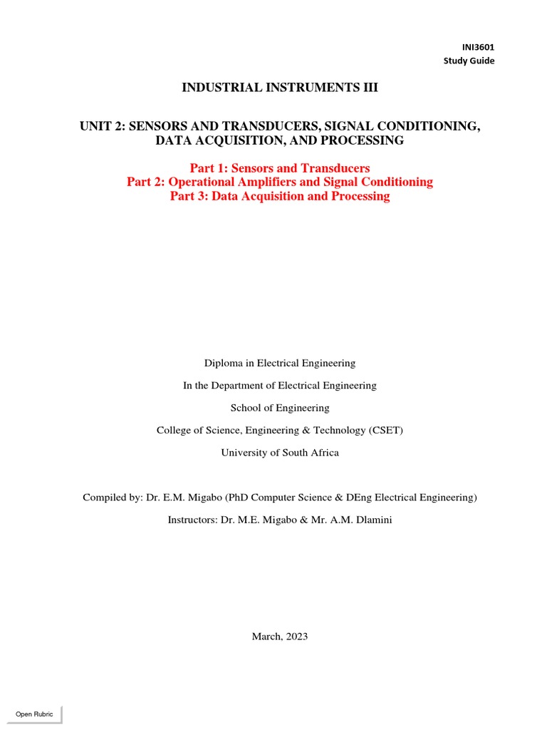 Unit 2 - Sensors and Transducers, Signal Conditioning, Data Acquisition ...