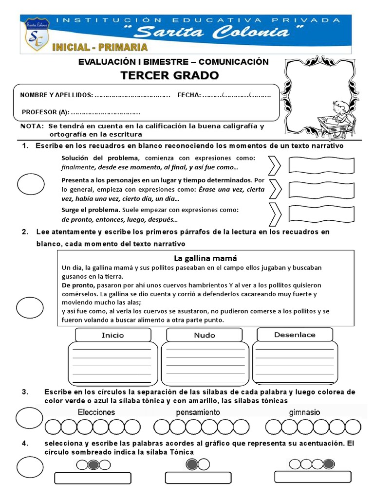 Examen de Comunicación 3er Grado I Bimestre | PDF | Sustantivo