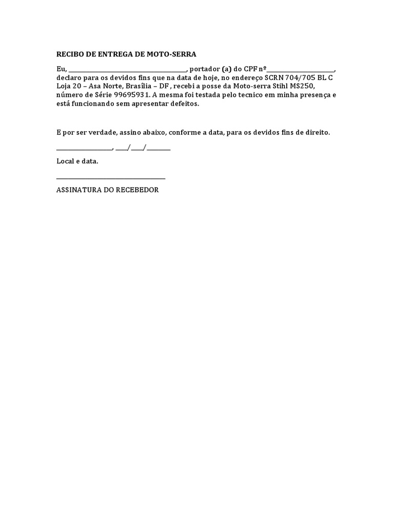 Modelo de Recibo de Entrega de Coisa | PDF