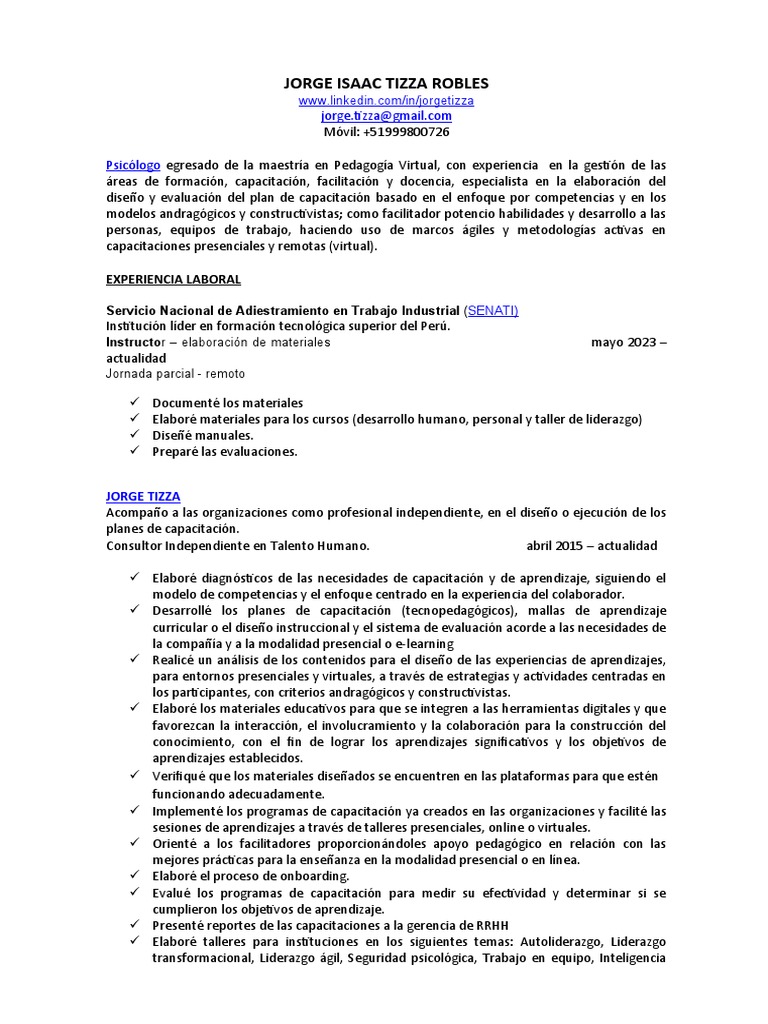 CV - Jorge Isaac Tizza Robles | PDF | Sicología | Gestión de recursos humanos