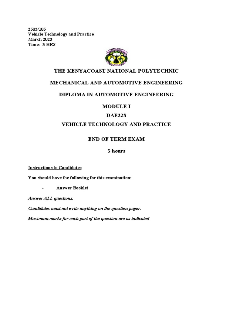 Vehicle Technology Exams | Download Free PDF | Manual Transmission ...