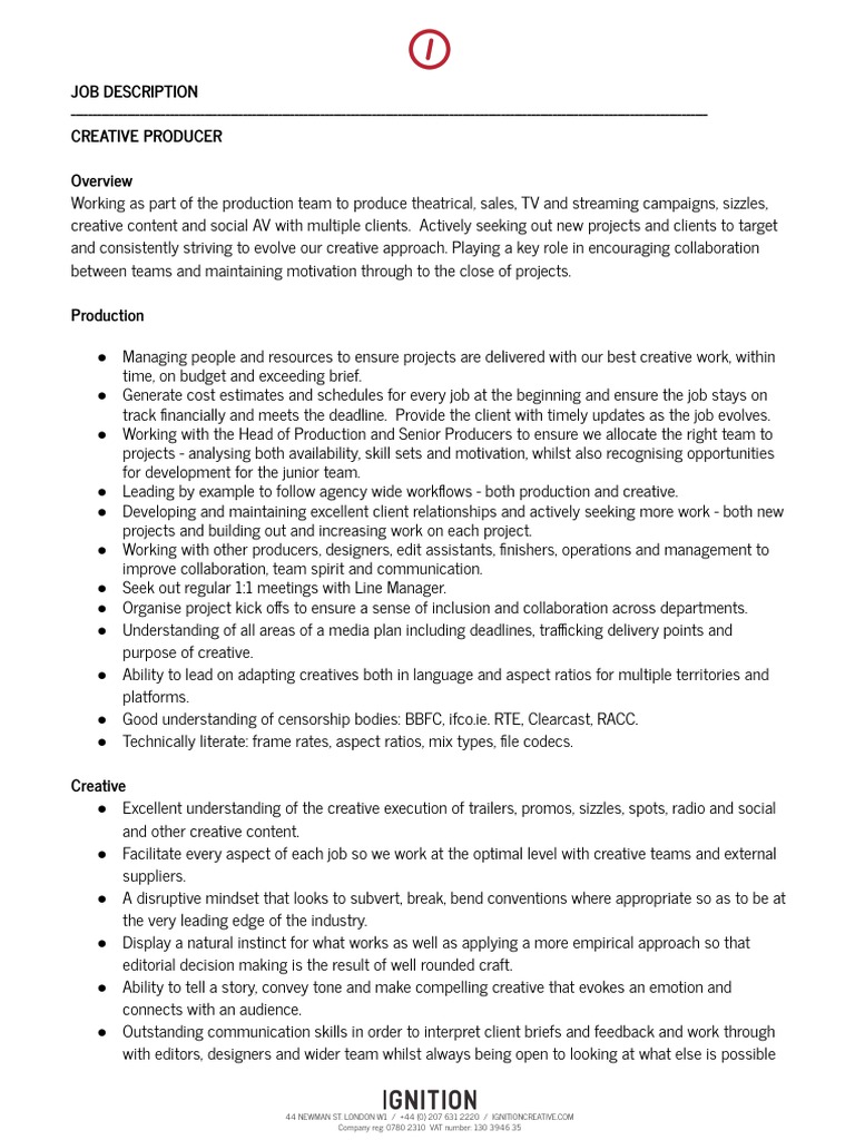 Creative Producer Role Overview | PDF | Graphic Design | Mass Media