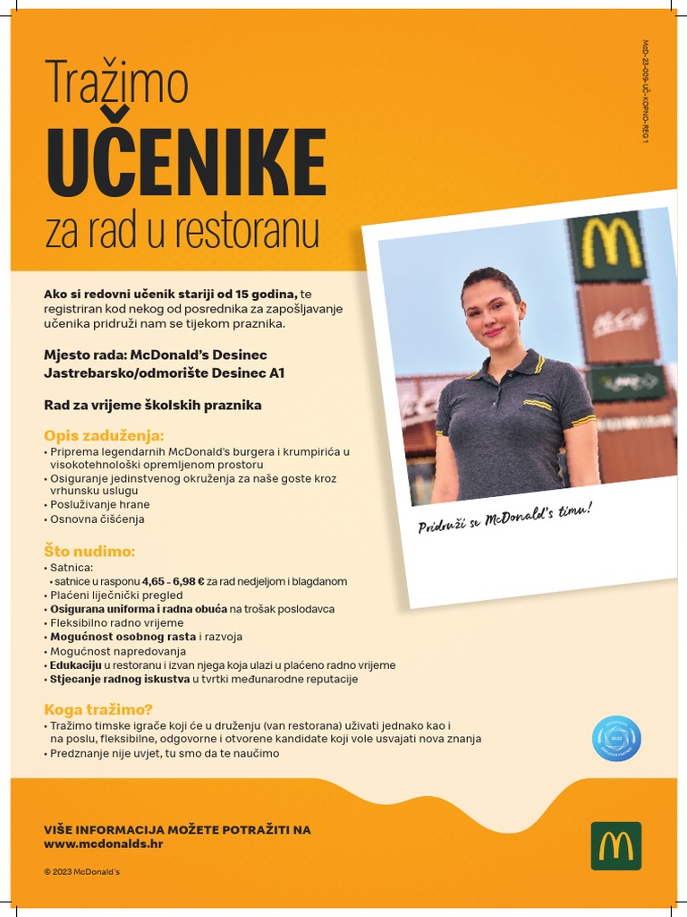 McD-23-009 ZAPOSLJAVANJE UcENIKA | PDF