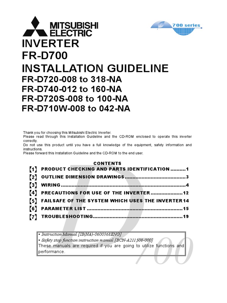 FR-D700 Mitsubishi | PDF | Electric Motor | Power Inverter