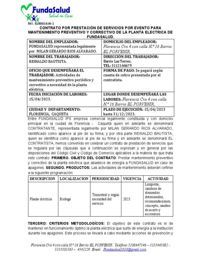 Contrato Mantenimiento de Aparato Electricos | PDF