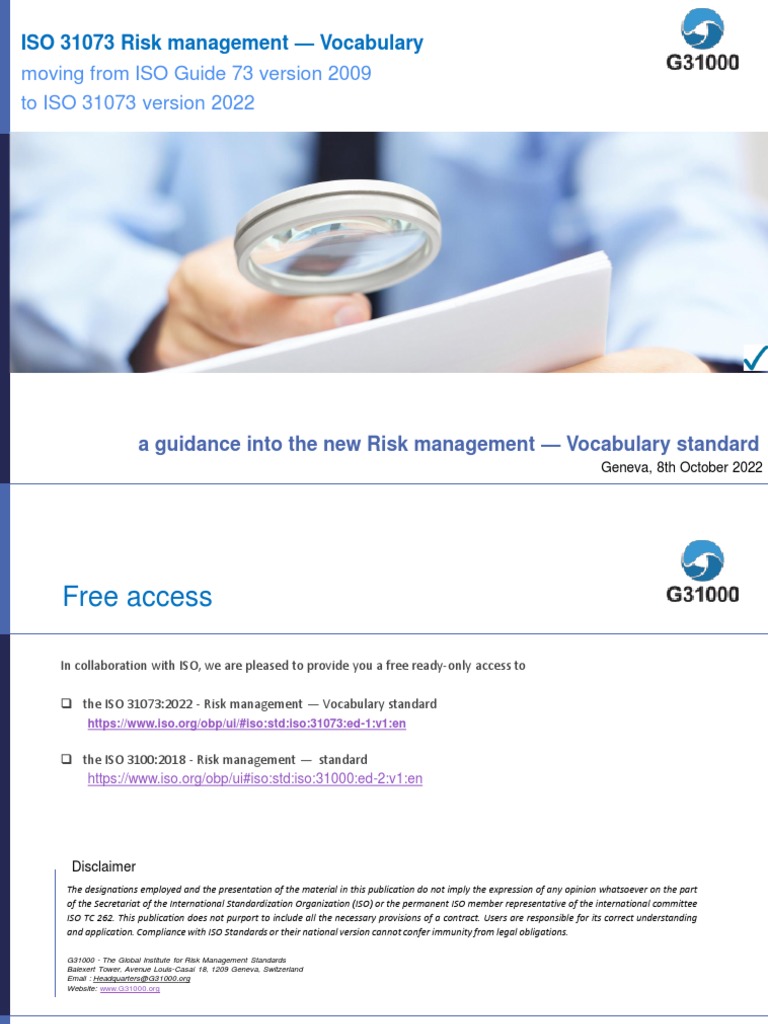 ISO 31073 Risk Management - Vocabulary - Moving From ISO Guide 73 Version 2009 To ISO 31070 ...