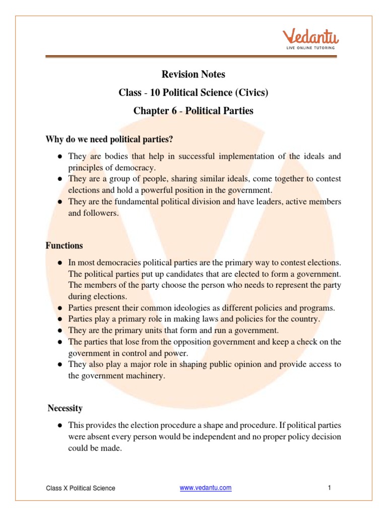 CBSE Class 10 Political Science (Civics) Chapter 6 Notes - Political ...