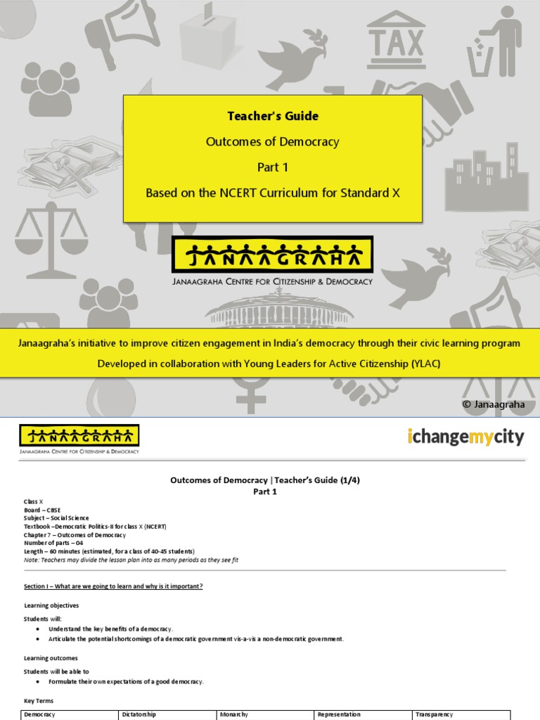 NCERT - Grade 10 - Outcomes of A Democracy - LP 1 - 14th May 2019 | PDF ...