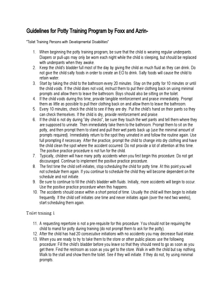 Guidelines For Potty Training Program by Foxx and Azrin | PDF ...