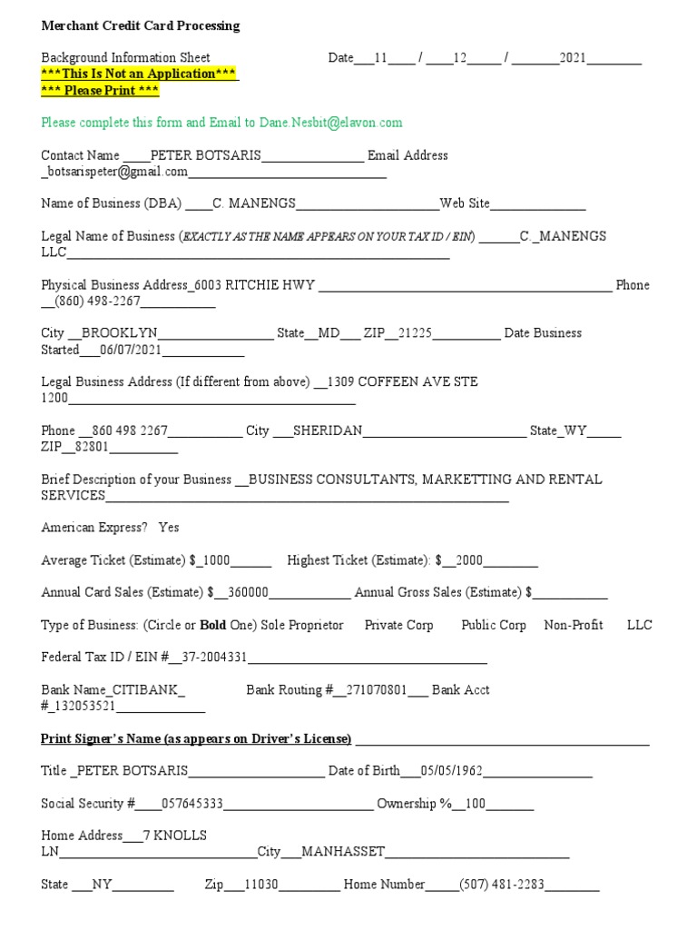 Merchant Profile Form PDF | PDF | Social Security (United States ...