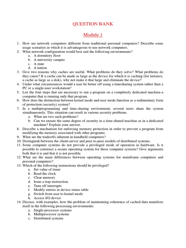 Question Bank - Module 1 and Module 2 | Download Free PDF | Operating ...