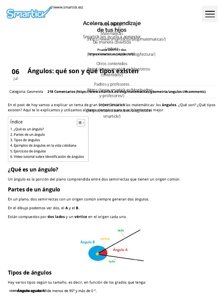 Ángulos - Qué Son y Qué Tipos Existen - Primaria - Smartick | PDF ...