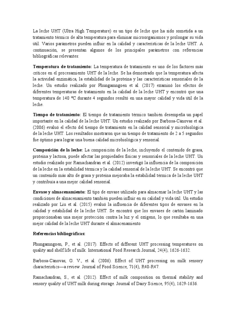 Proceso y calidad de la leche UHT | PDF | Leche | Comida y bebida