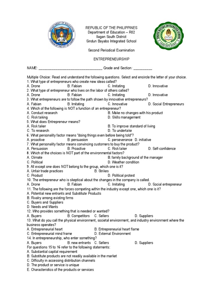 Entrep Periodical Test 2nd | PDF | Focus Group | Marketing