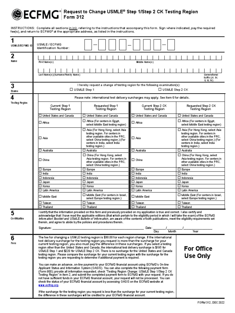 Form To Change Usmle Testing Region | PDF