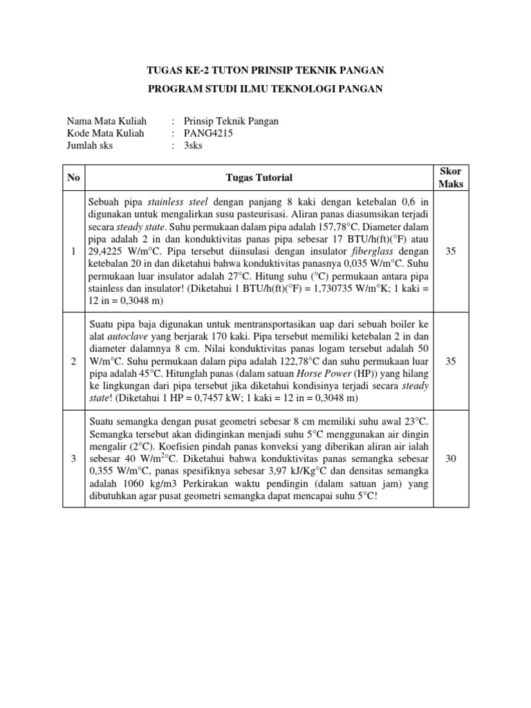 Tugas 2 Tuton Prinsip Teknik Pangan PANG4215 | PDF