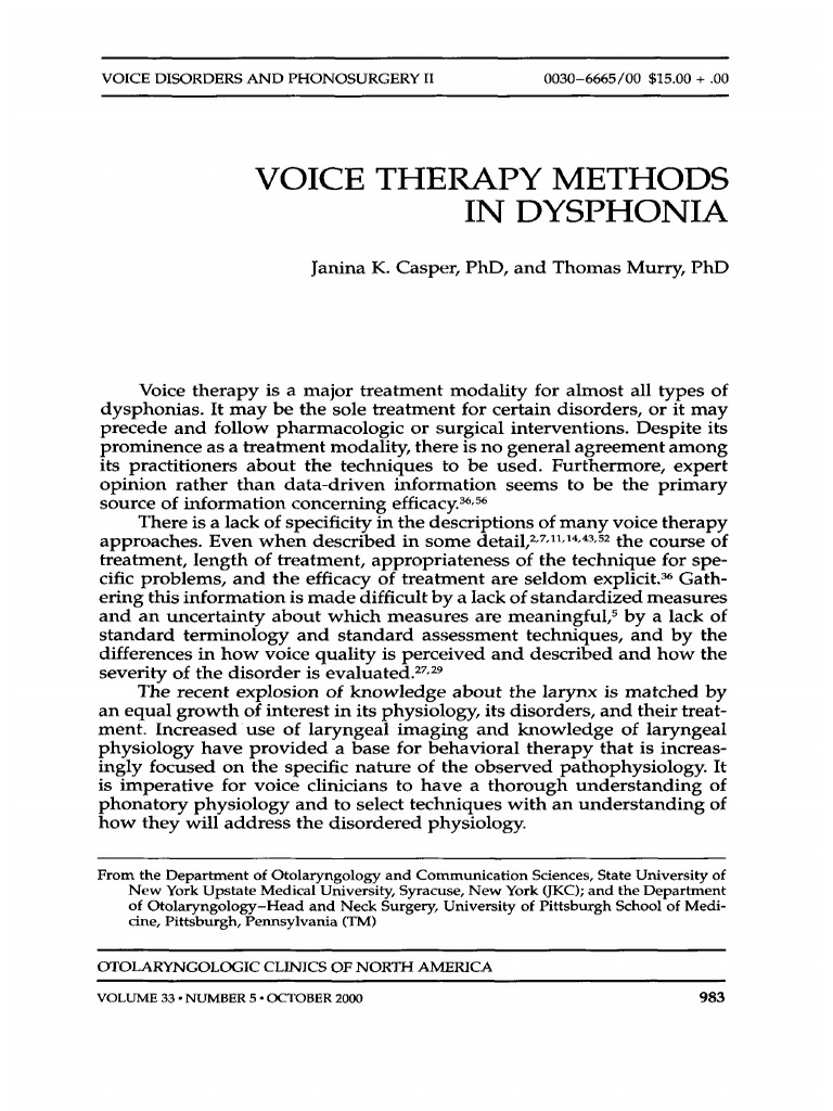 Voice Therapy Methods in Dysphonia | PDF