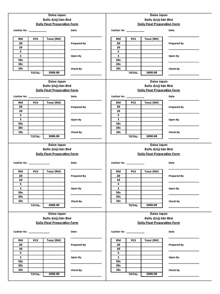 Daily Float Form | PDF
