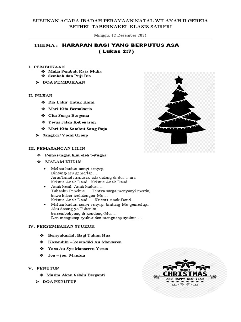 SUSUNAN ACARA IBADAH PERAYAAN NATAL WILAYAH II GEREJA BETHEL TABERNAKEL ...