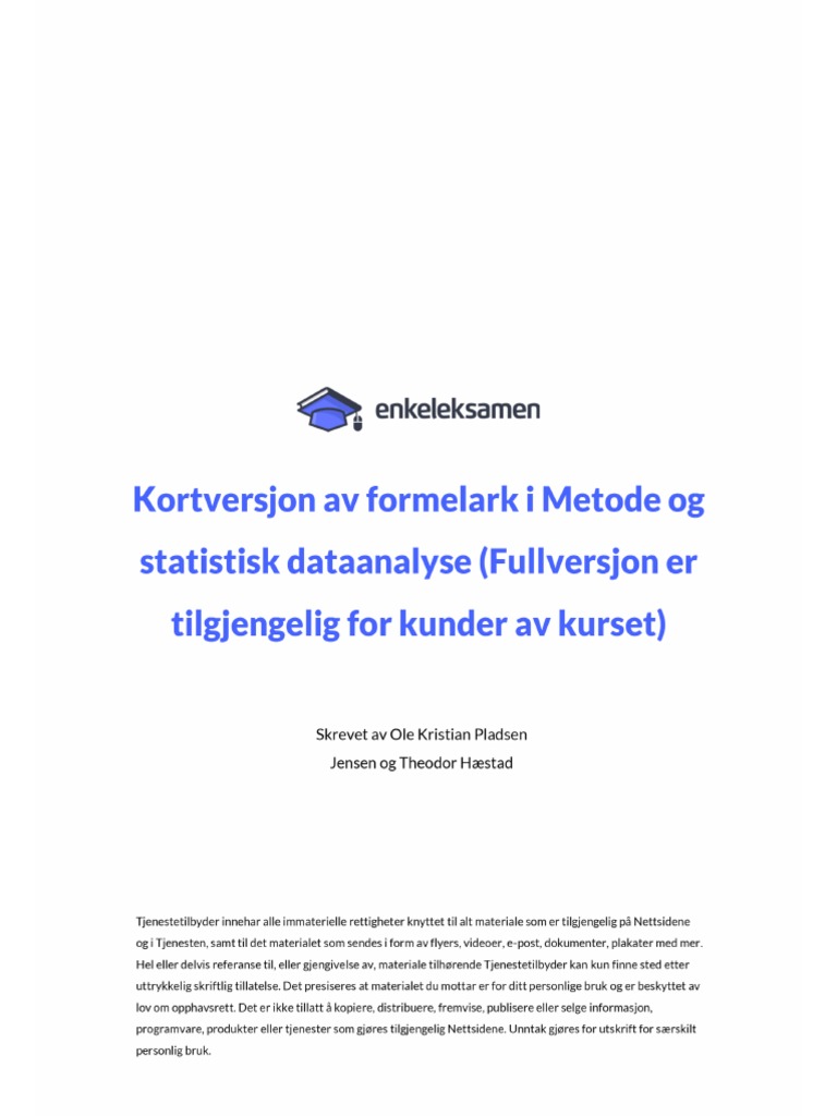 Kortversjon Av Kompendium I Metode Og Statistisk Dataanalyse - BI | PDF