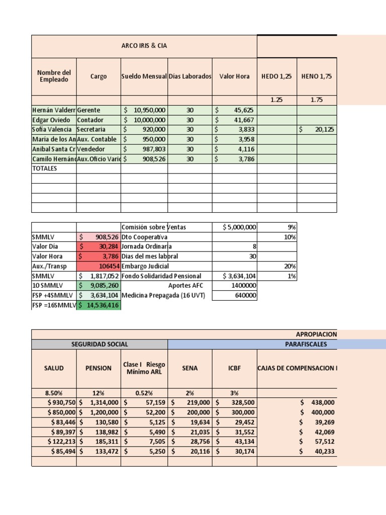12 Actividad Arco Iris Cia-Frl-Excel Nomina | PDF
