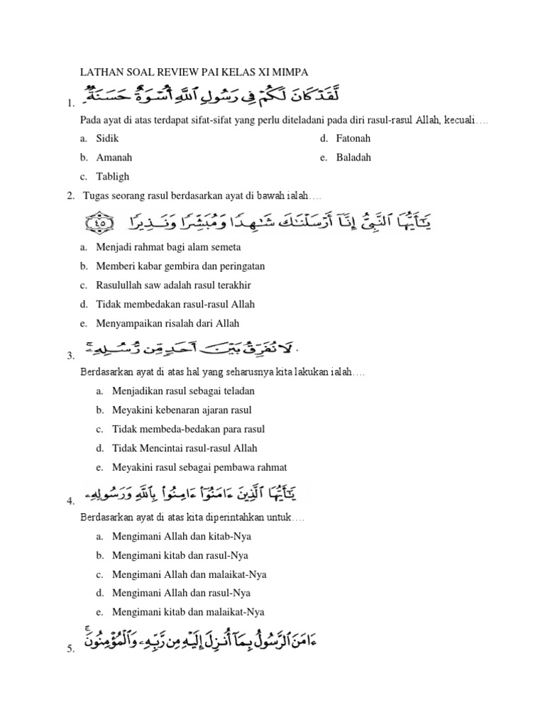 LATIHAN SOAL PAT PAI KELAS XI Semester 2 | PDF