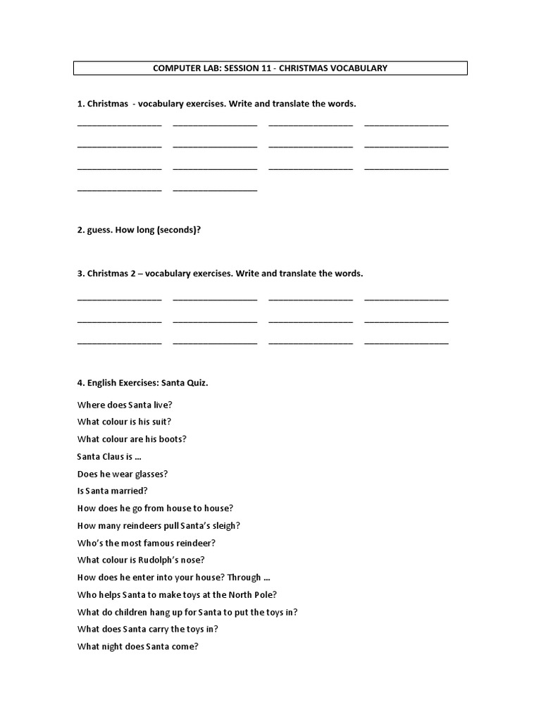 Christmas Vocabulary and Quiz Exercises | PDF