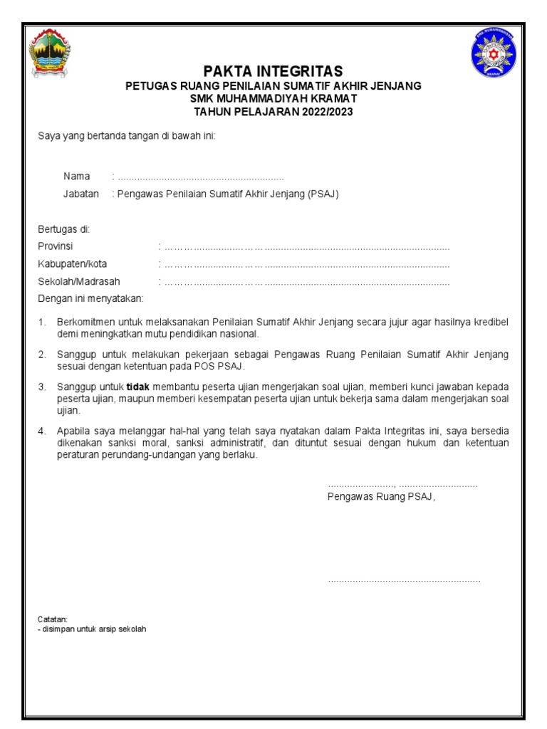 PAKTA_INTEGRITAS_PSAJ 2022-2023 | PDF