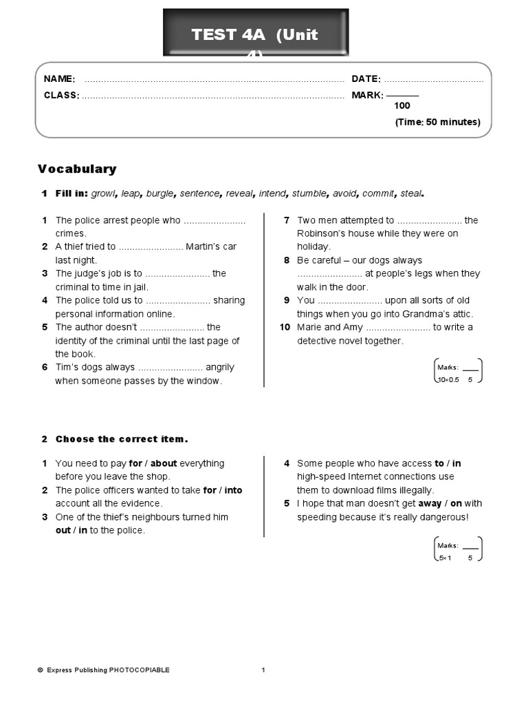 21 OnScreen 3 Test 4A | PDF | Crimes | Crime & Violence