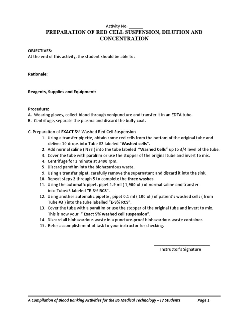2 Preparation of Red Blood Cell Suspension RCS | PDF | Clinical ...