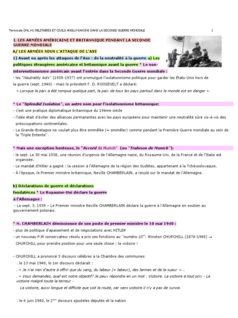 Terminale DNL H1 Militaires Et Civils Anglo-Saxons Dans La Seconde Guerre Mondiale 1 | PDF