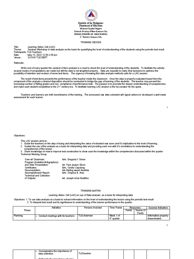 Sample - Training Design and Matrix | Download Free PDF | Learning | Data