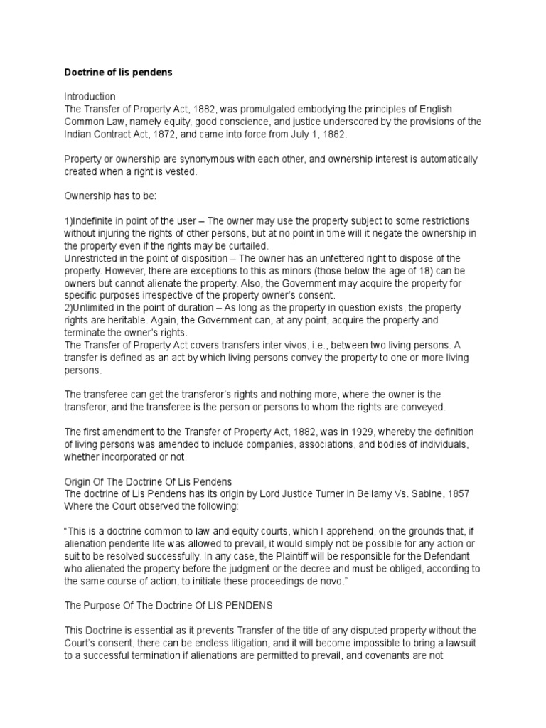 Doctrine of Lis Pendens | PDF | Lawsuit | Mortgage Law