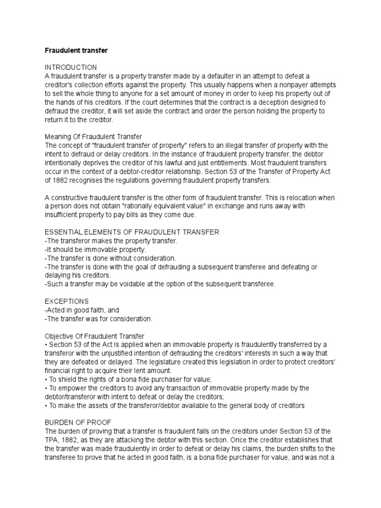 Understanding Section 53 TPA: Fraudulent Transfers | PDF | Fraud | Creditor