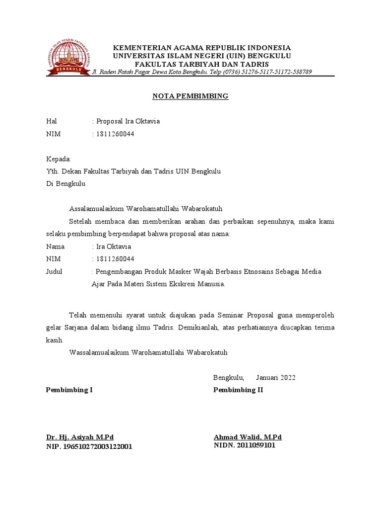 (BARU) Nota PB & Pengesahan Pembimbing IRA OKTAVIA | PDF