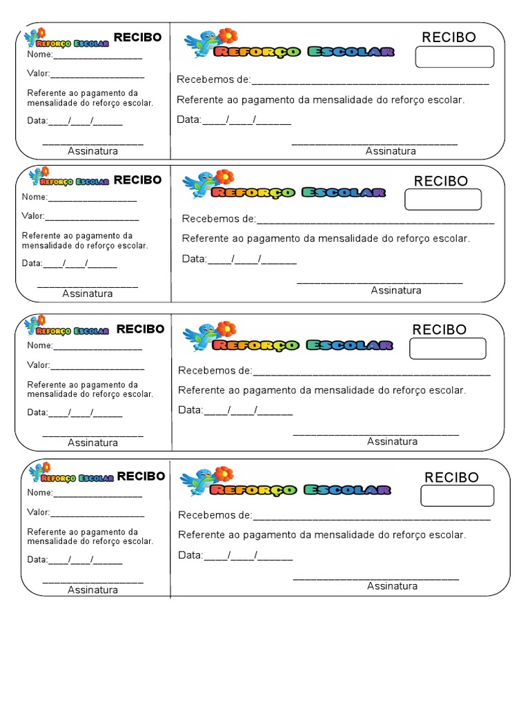 Recibo Reforço Escolar - Tia Lindalva | PDF